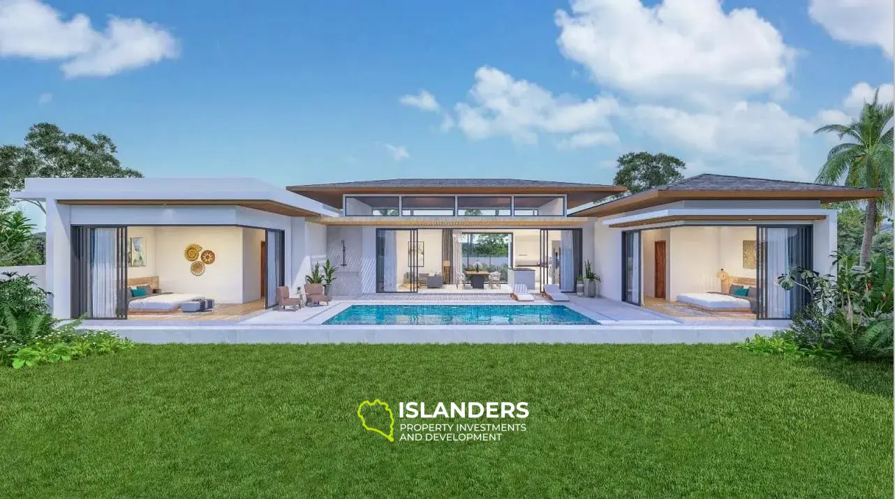 וילה עם 3 חדרי שינה ובריכה בקומה אחת במרחק של חמש דקות נסיעה מהחוף ...